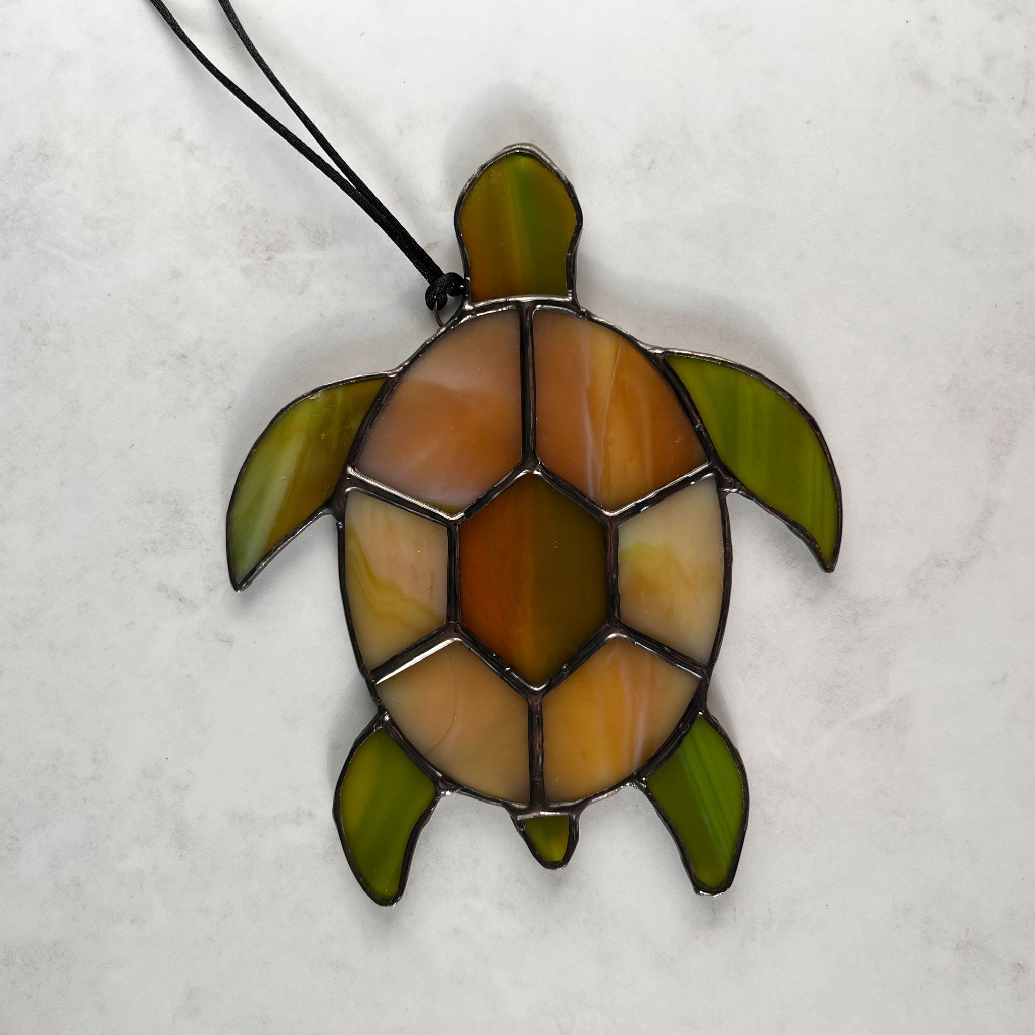 Stained Glass Sea Turtle Suncatcher in Amber and Olive Green (5x6 ...
