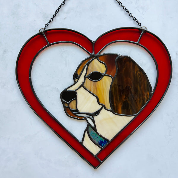 Stained Glass Beagle Dog Heart Suncatcher gift in Red Heart – Stained ...
