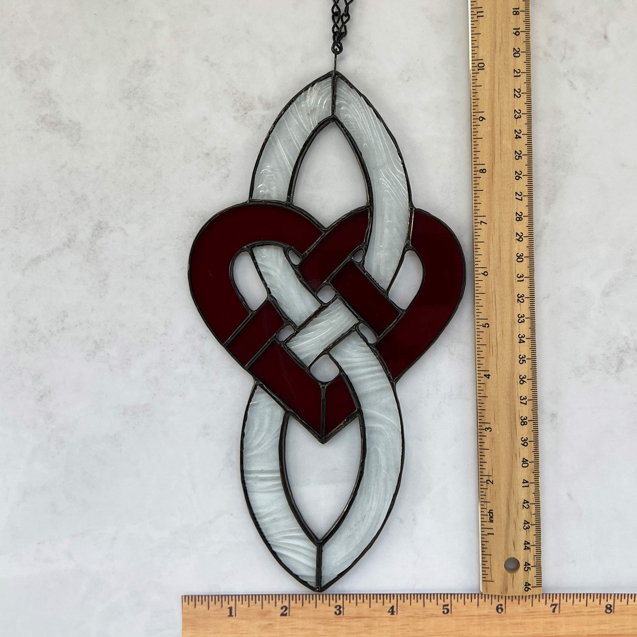 Celtic Infinity Heart in Red and Clear Glass – Stained Glass Stitcher